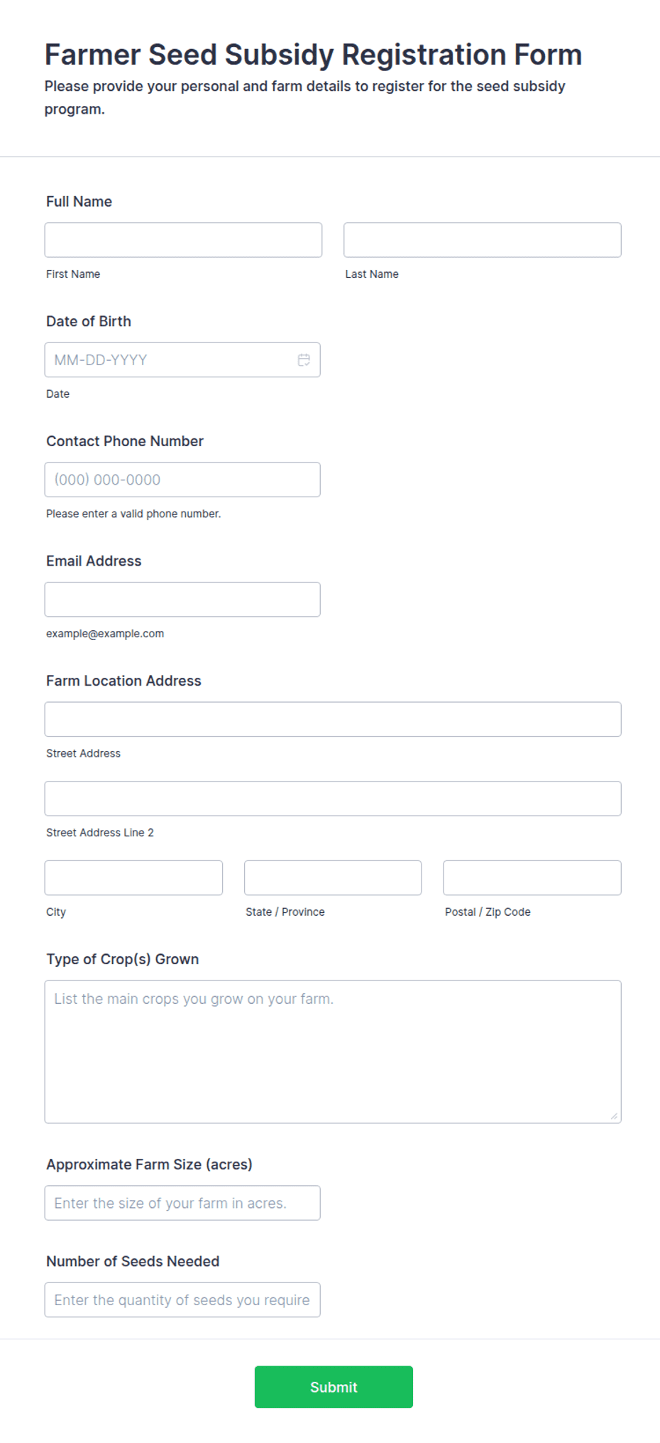 Farmer Seed Subsidy Registration Form Template | Jotform