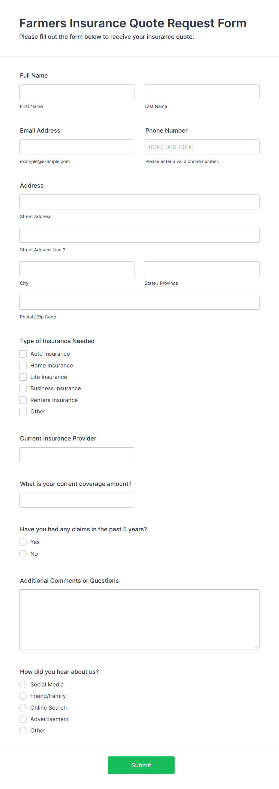 Farmers Insurance Quote Form Template | Jotform