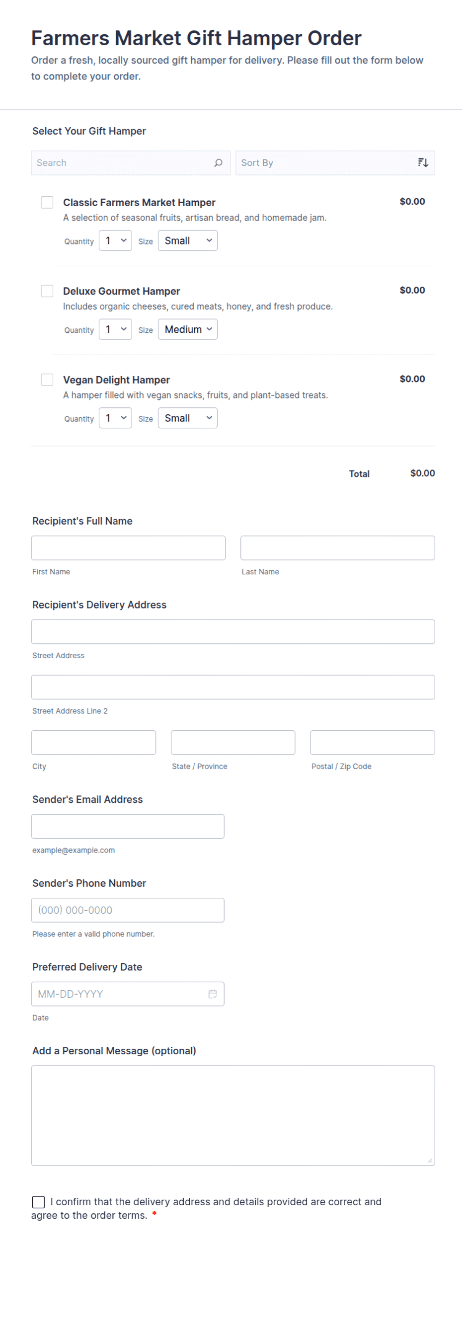 Farmers Market Gift Hamper Order Form Template | Jotform