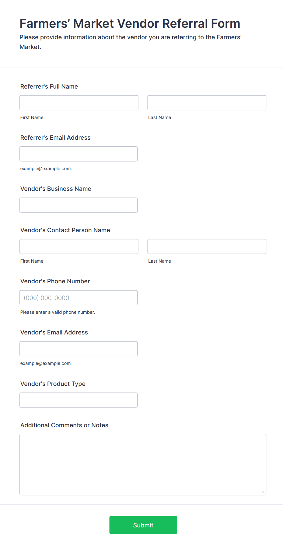 Farmers’ Market Vendor Referral Form Template | Jotform
