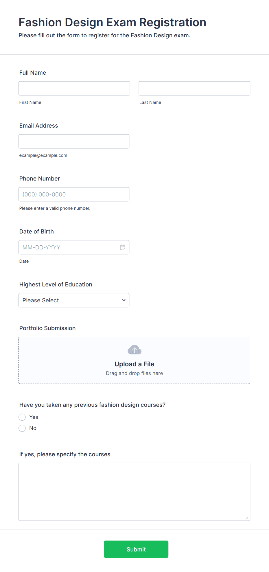 Fashion Design Exam Form Template | Jotform