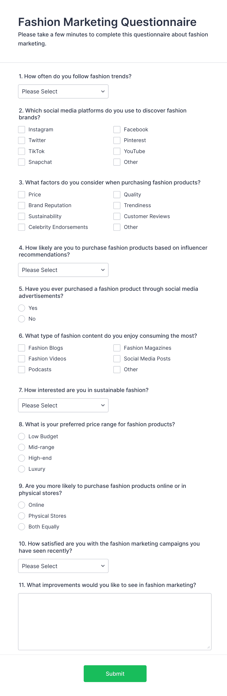 Fashion Marketing Questionnaire Form Template | Jotform