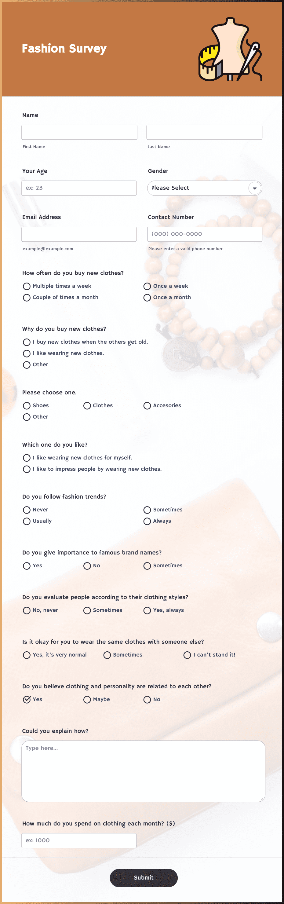 Fashion Survey Form Template | Jotform