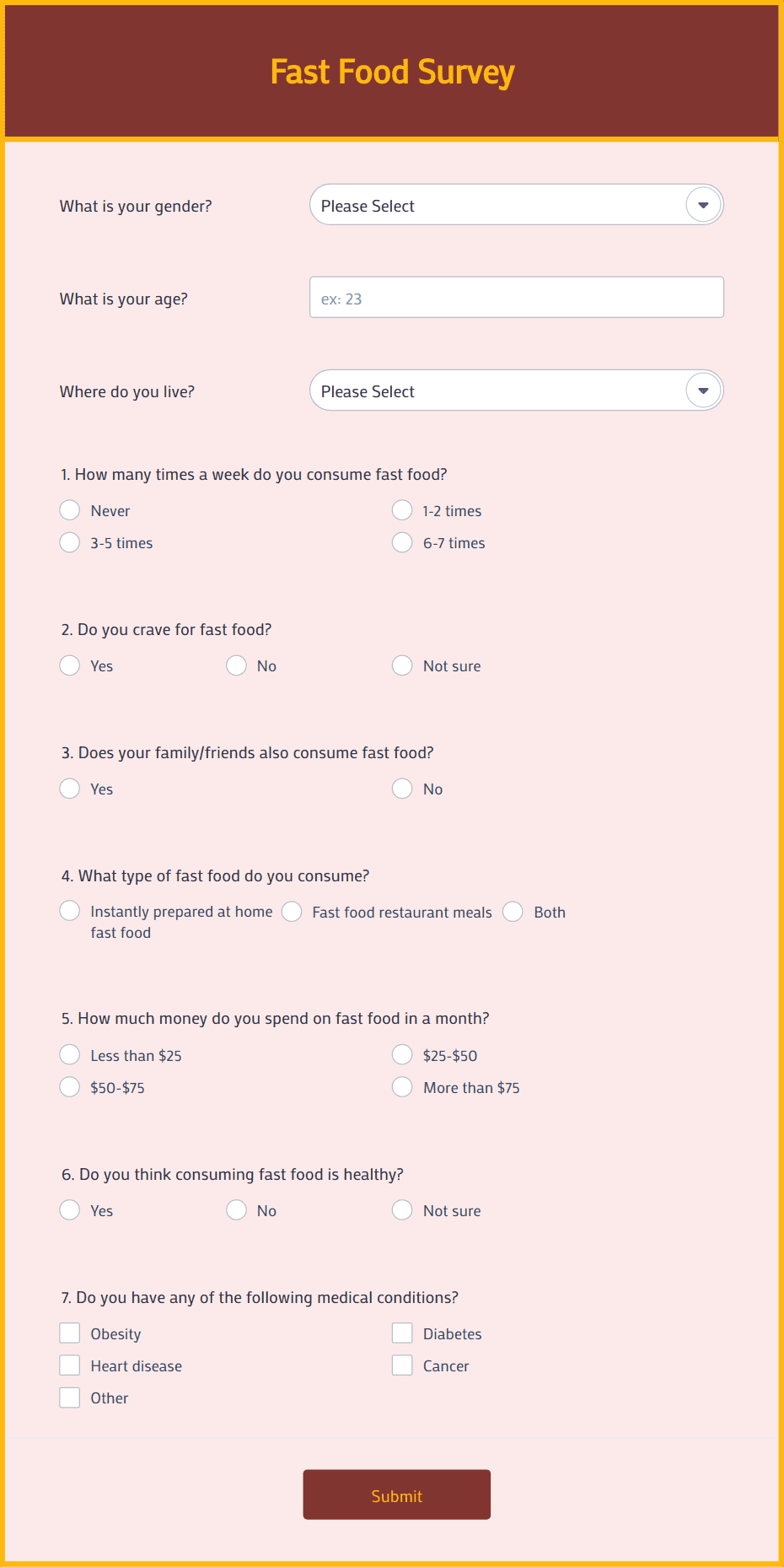Fast Food Survey Form Template | Jotform