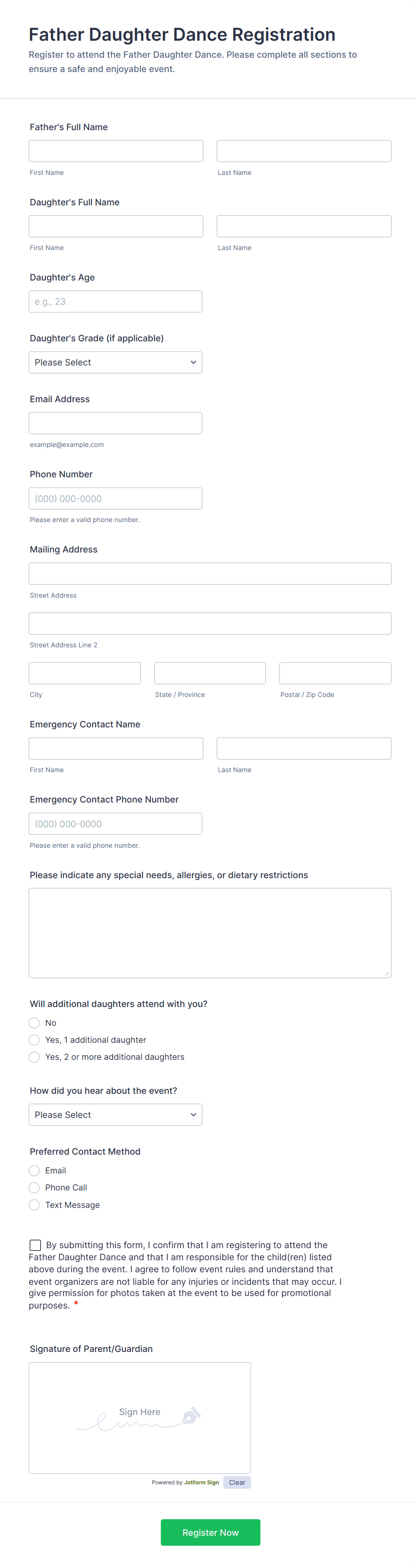 Father Daughter Dance Registration Form Template | Jotform