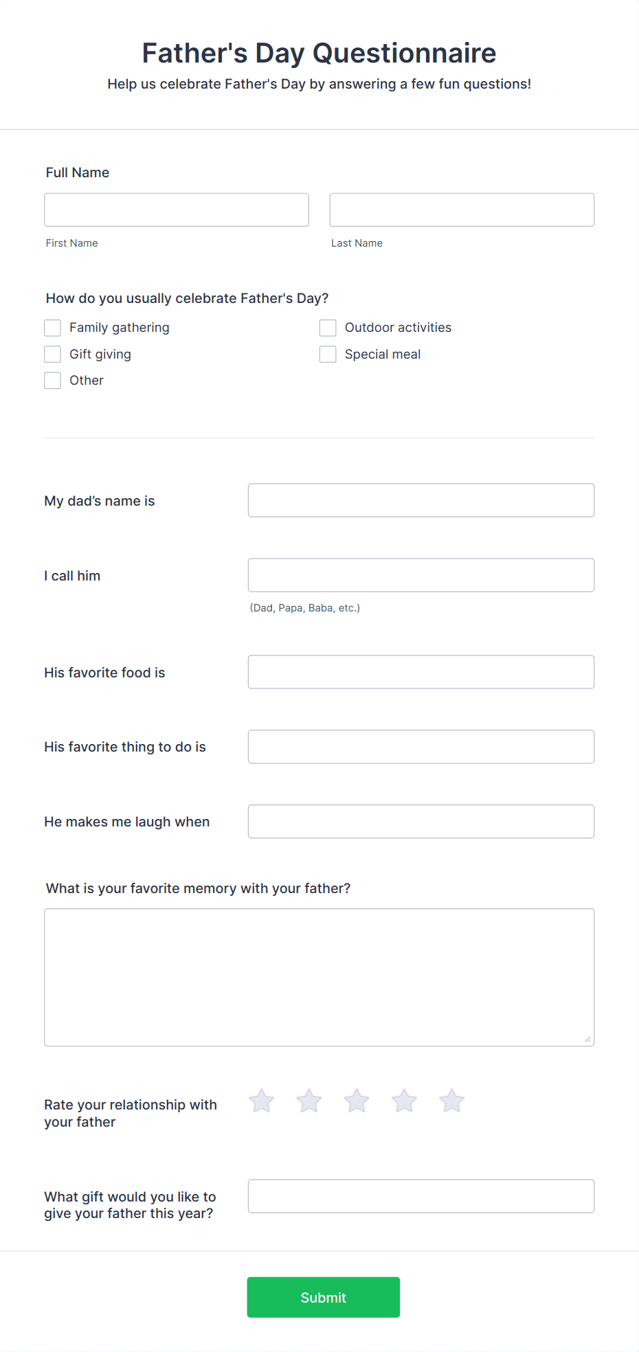 Father's Day Questionnaire Form Template | Jotform