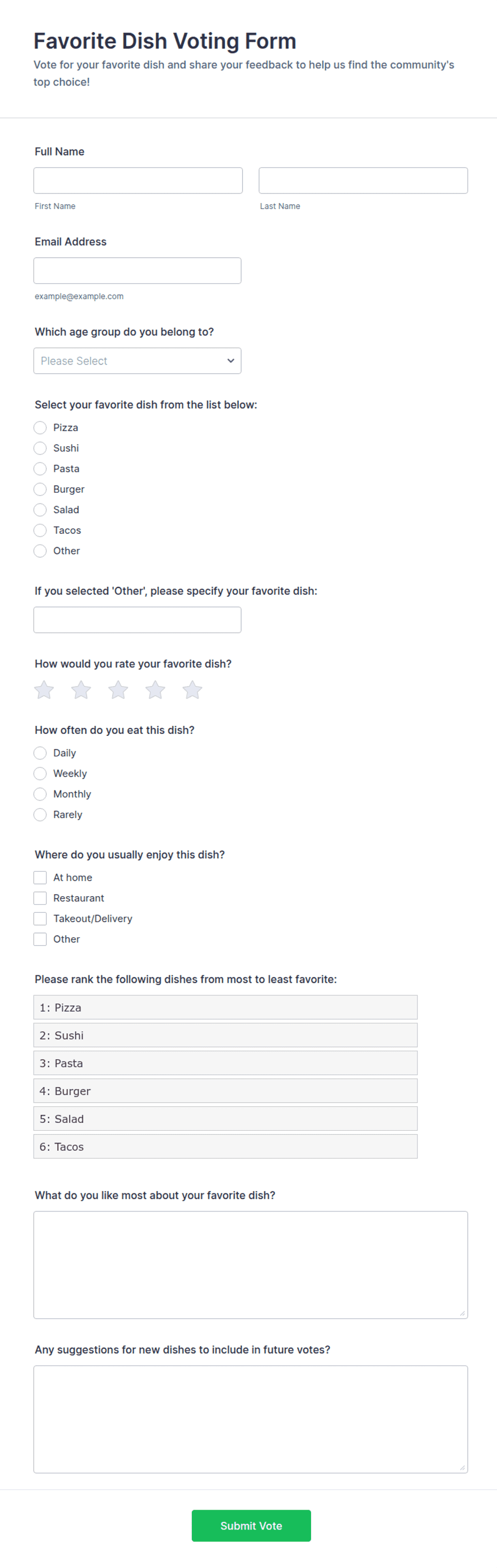 Favorite Dish Voting Form Template | Jotform