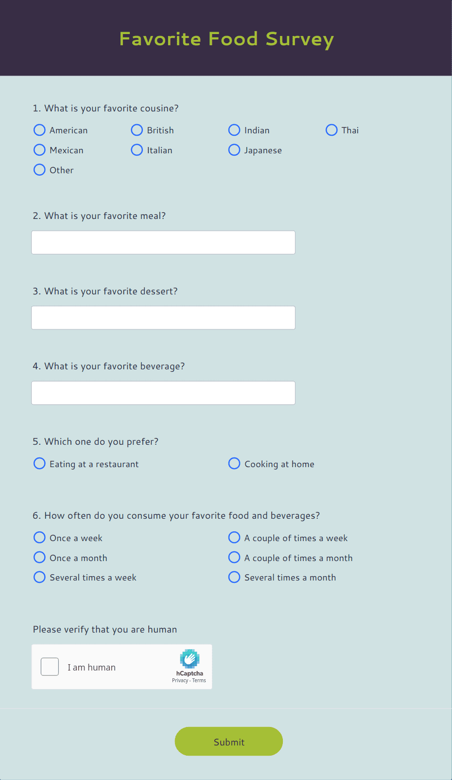 Favorite Food Survey Form Template | Jotform