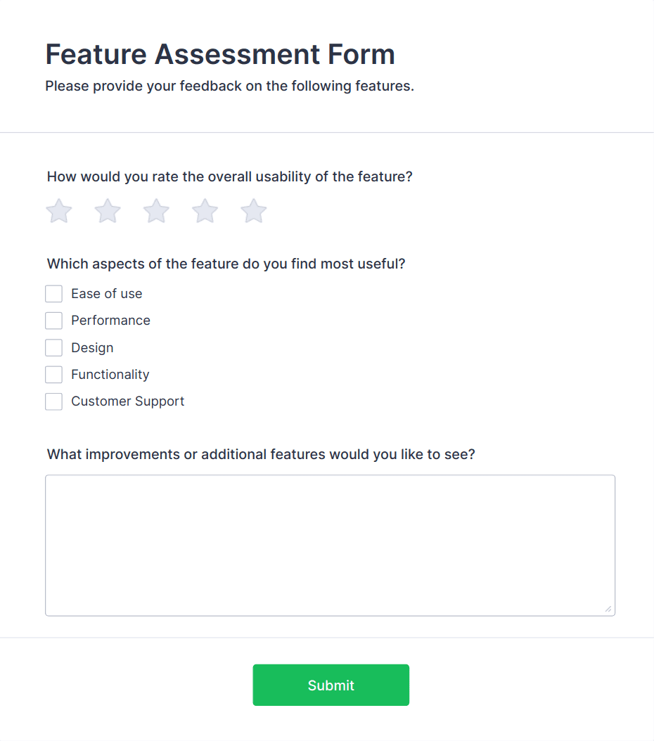 Feature Assessment Form Template | Jotform