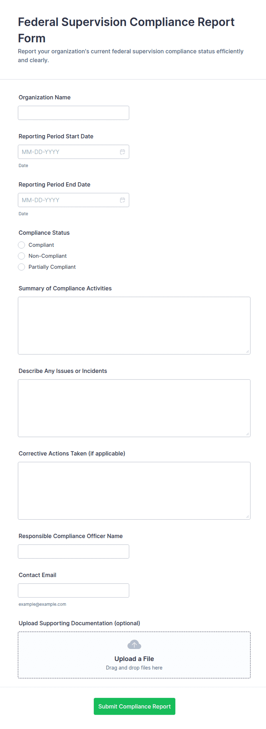 Federal Supervision Compliance Report Form Template | Jotform