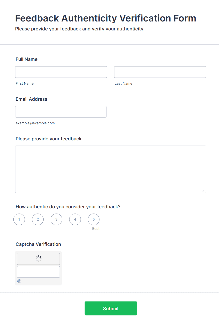 Feedback Authenticity Verification Form Template | Jotform