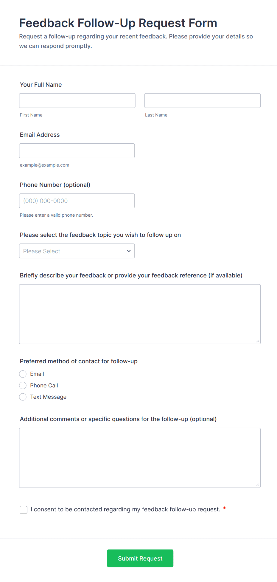 Feedback Follow-Up Request Form Template | Jotform