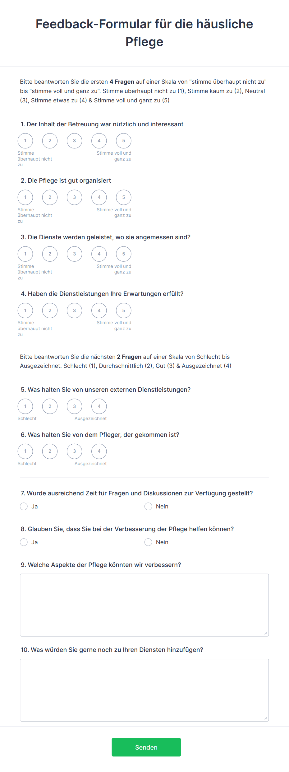 Feedback-Formular für die häusliche Pflege Formularvorlage | Jotform