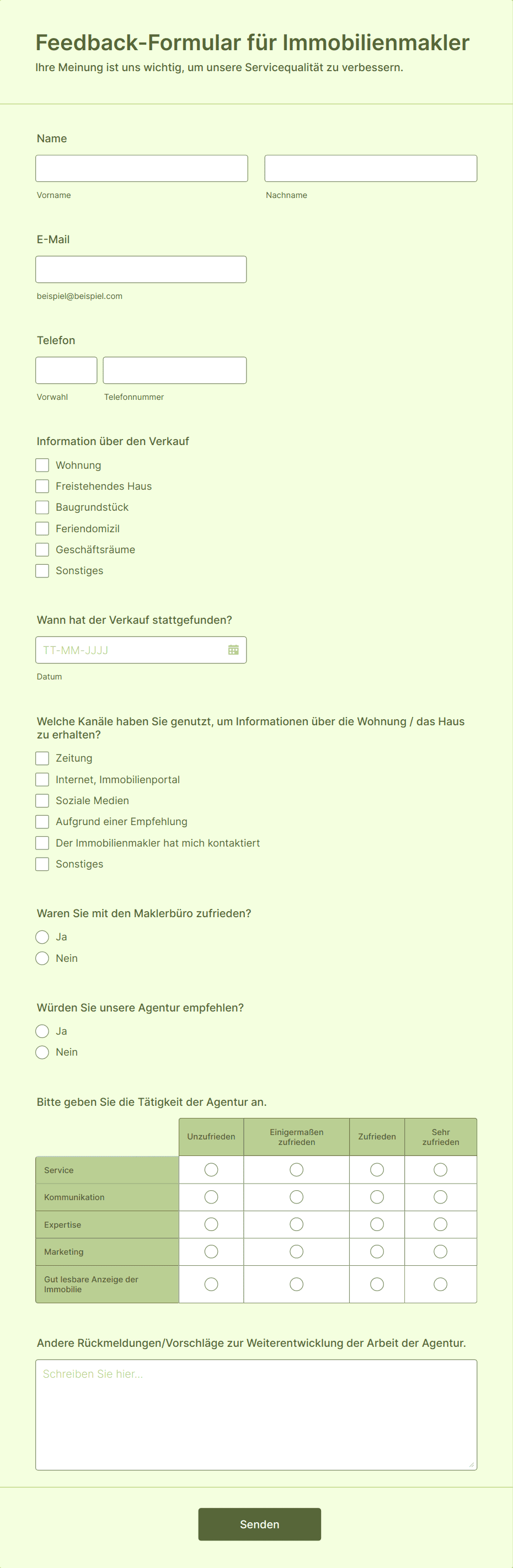 Feedback-Formular für Immobilienmakler Formularvorlage | Jotform