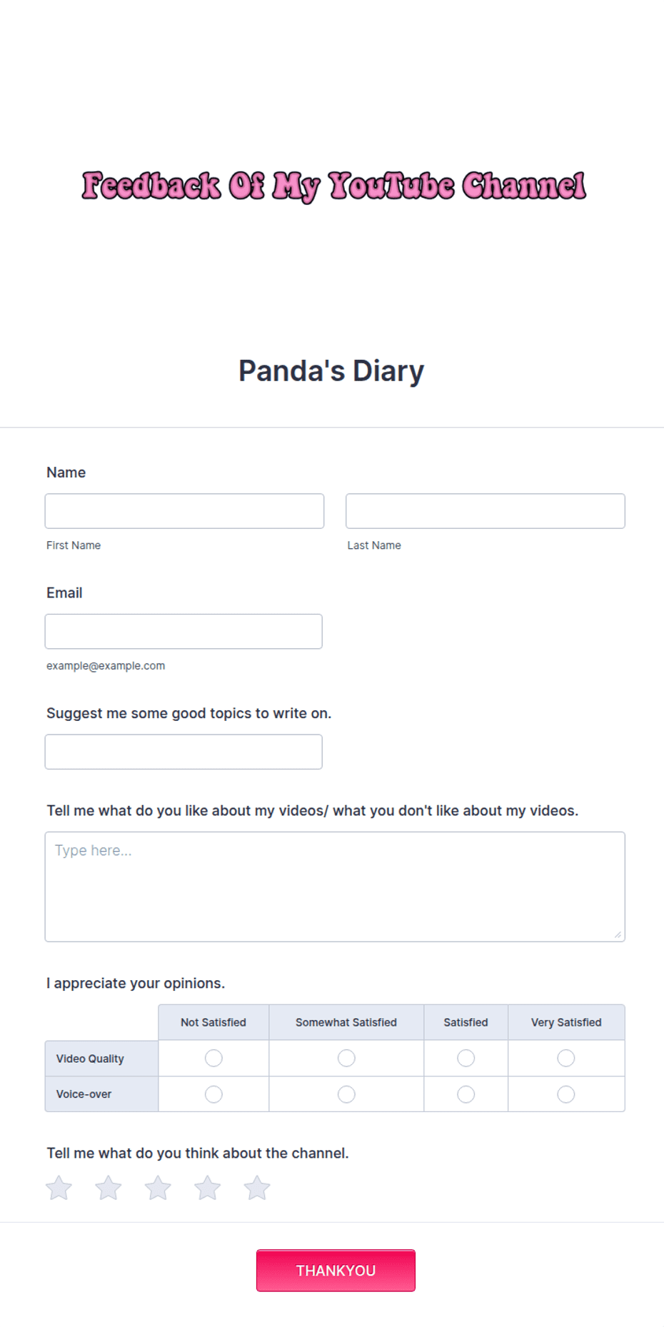 YouTube Channel Feedback Form Template | Jotform
