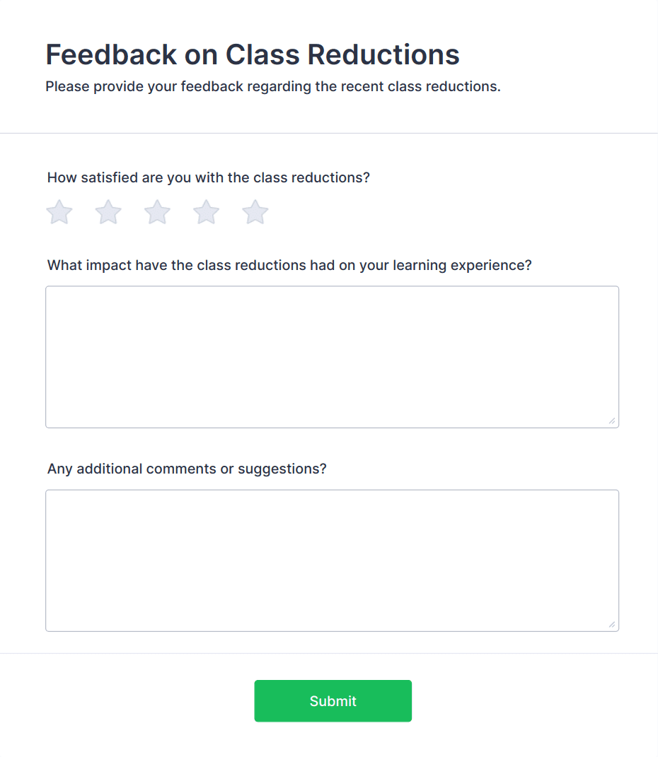 Feedback on Class Reductions Form Template | Jotform