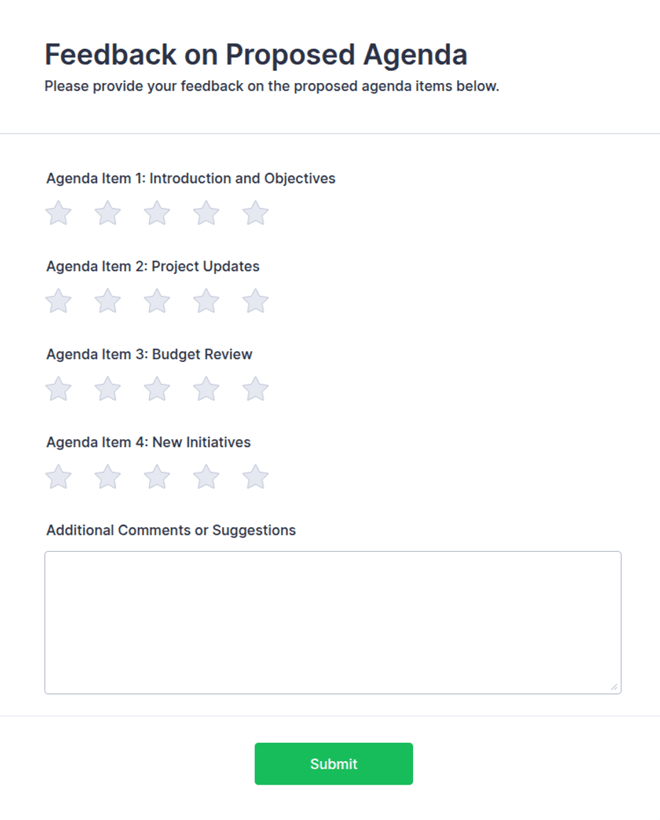 Feedback on Proposed Agenda Form Template | Jotform