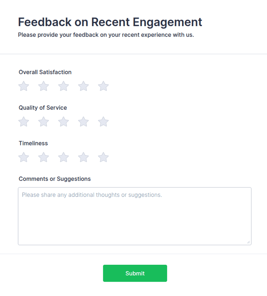 Feedback on Recent Engagement Form Template | Jotform
