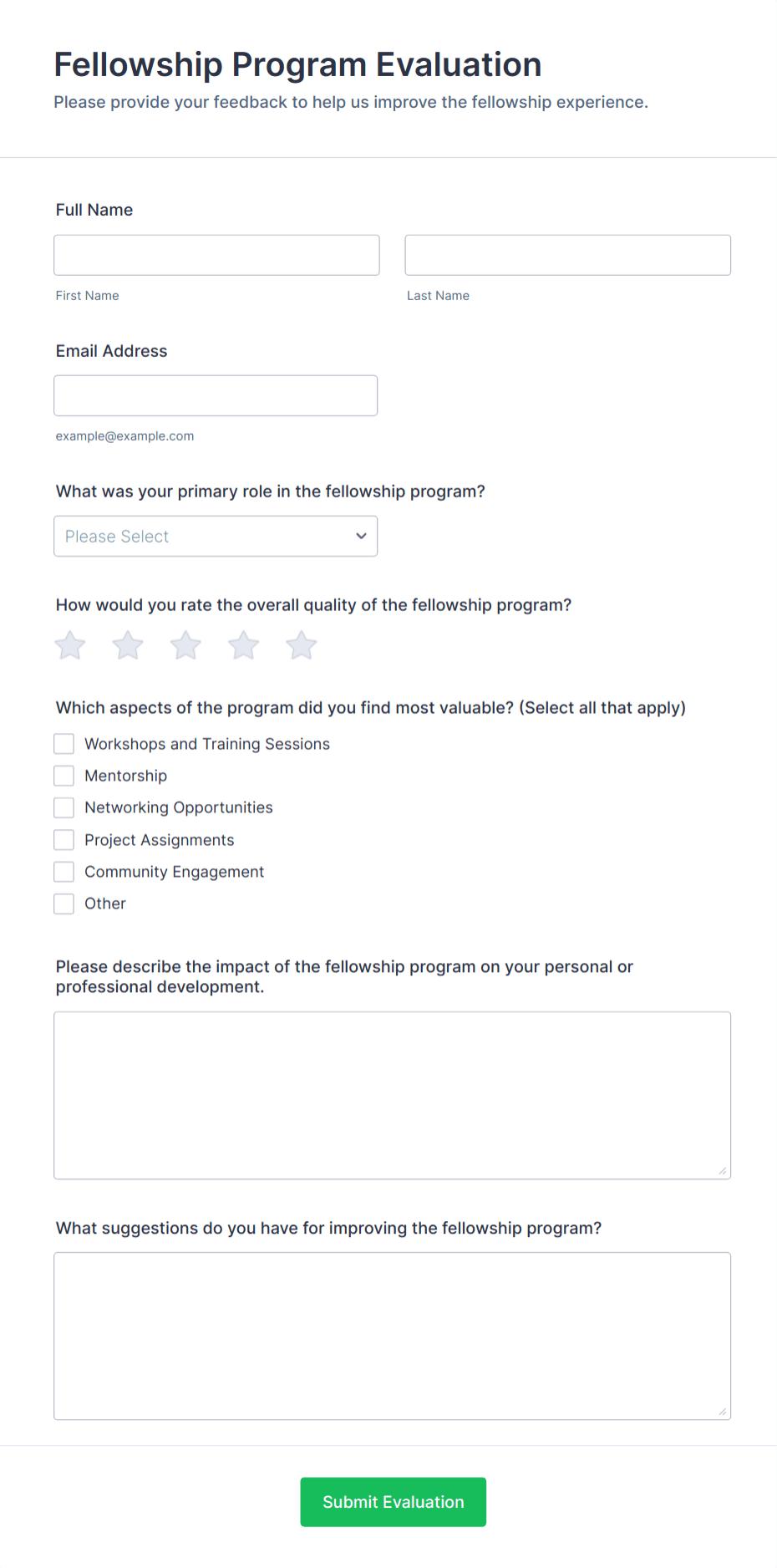 Fellowship Program Evaluation Form Template | Jotform