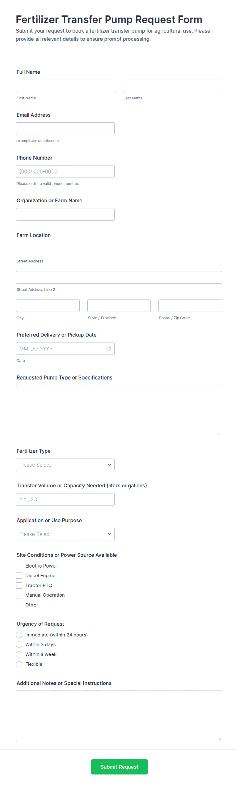 Fertilizer Transfer Pump Request Form Template | Jotform