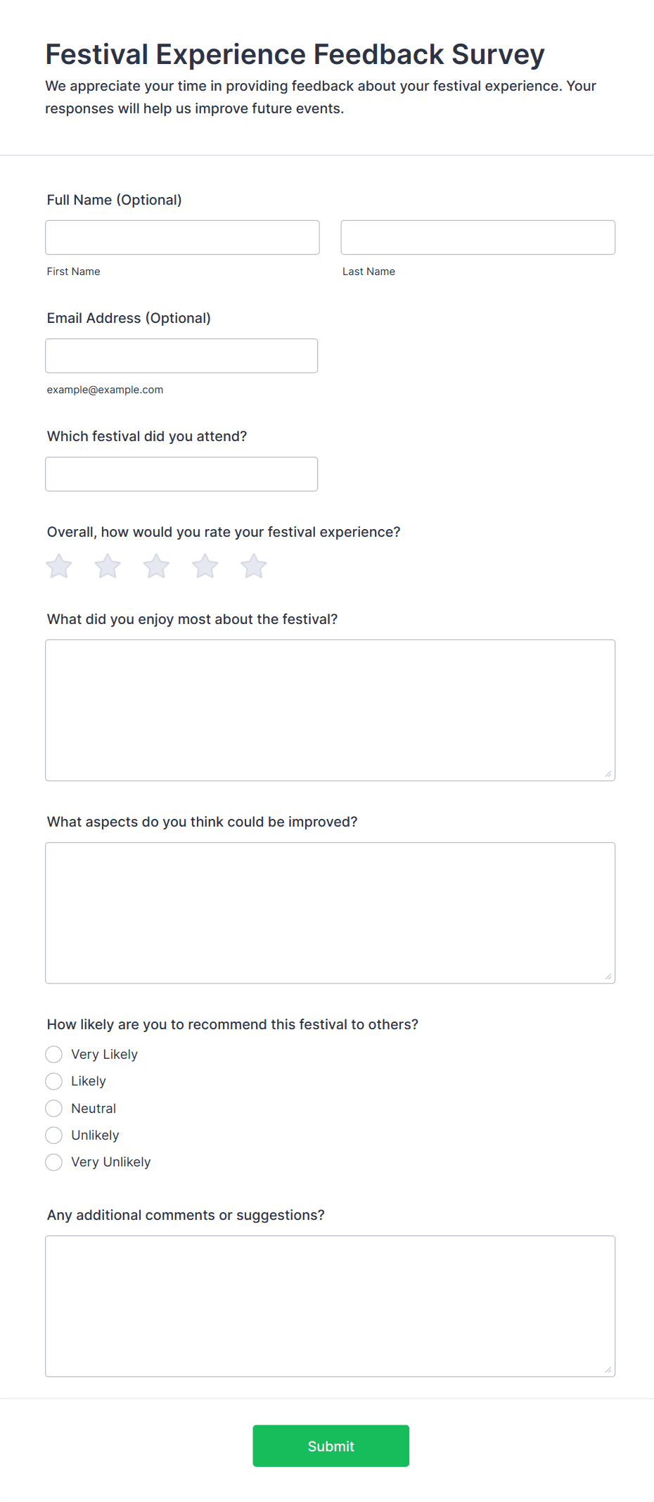 Festival Experience Feedback Survey Form Template | Jotform