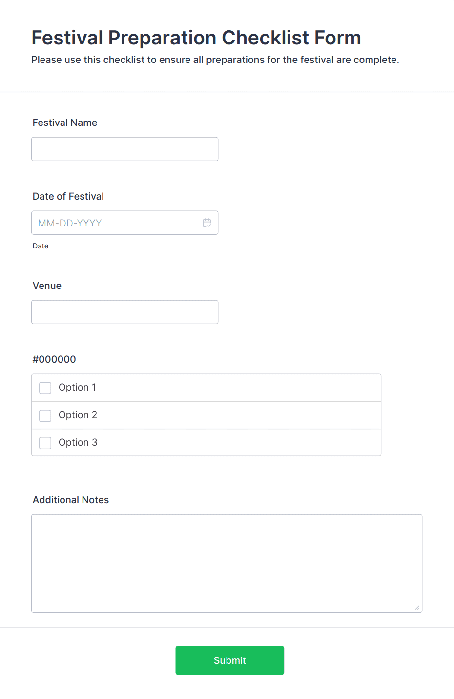 Festival Preparation Checklist Form Template | Jotform