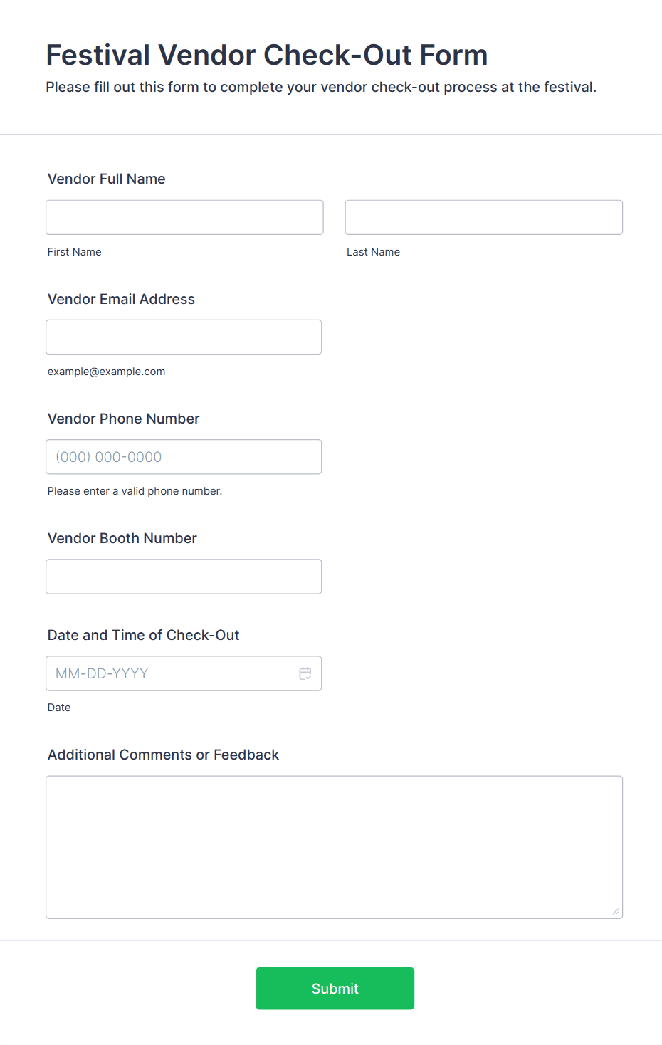 Festival Vendor Check-Out Form Template | Jotform