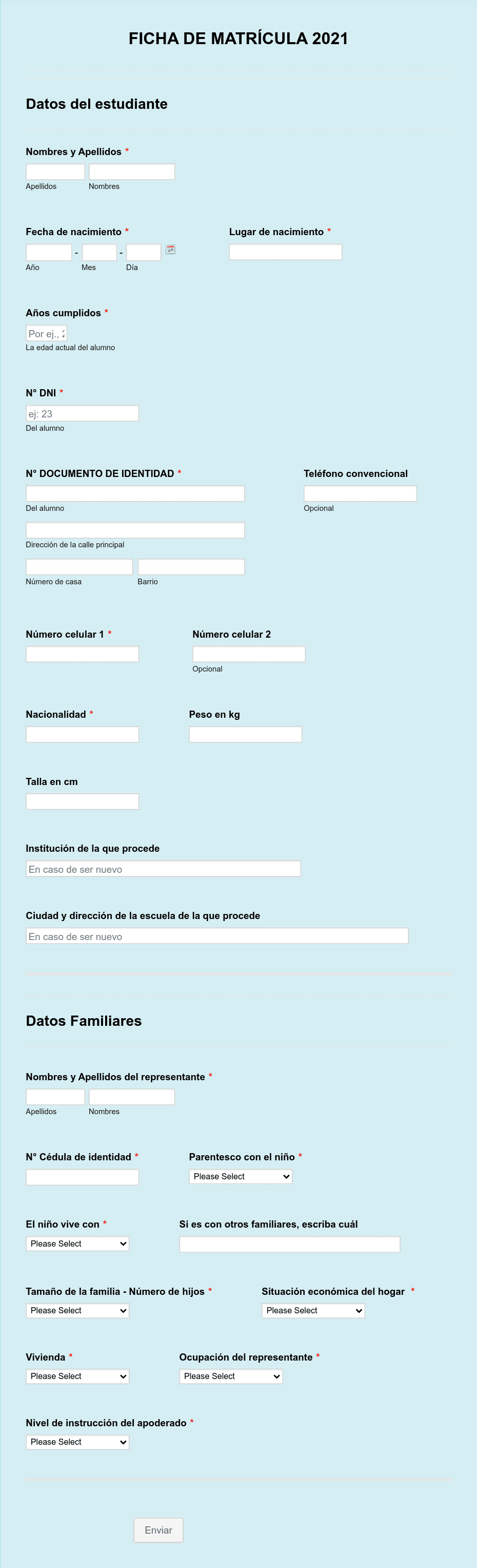 Ficha De Matrícula 2021 Plantilla de formulario | Jotform