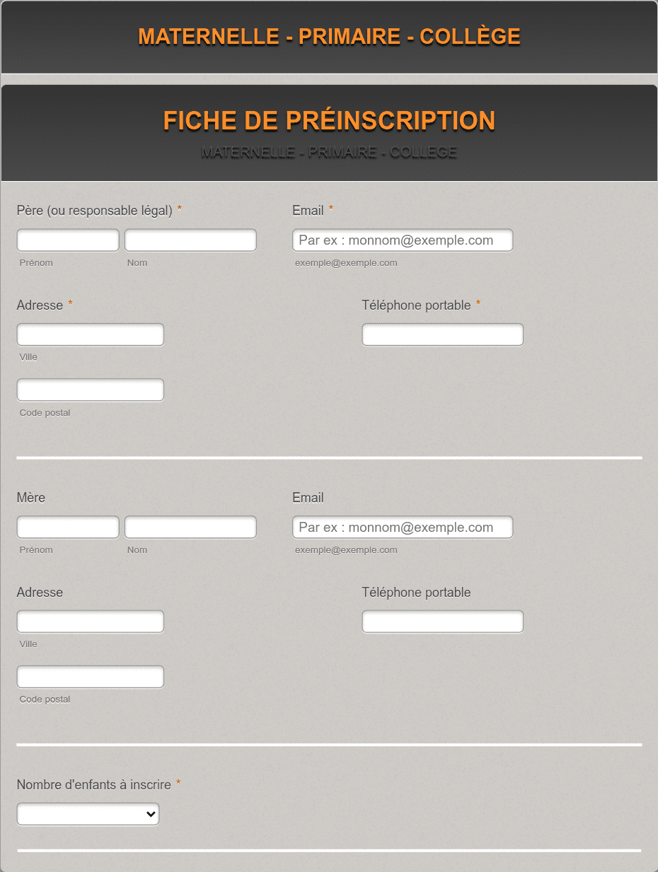 Fiche de pré-inscription scolaire Modèle du formulaire | Jotform