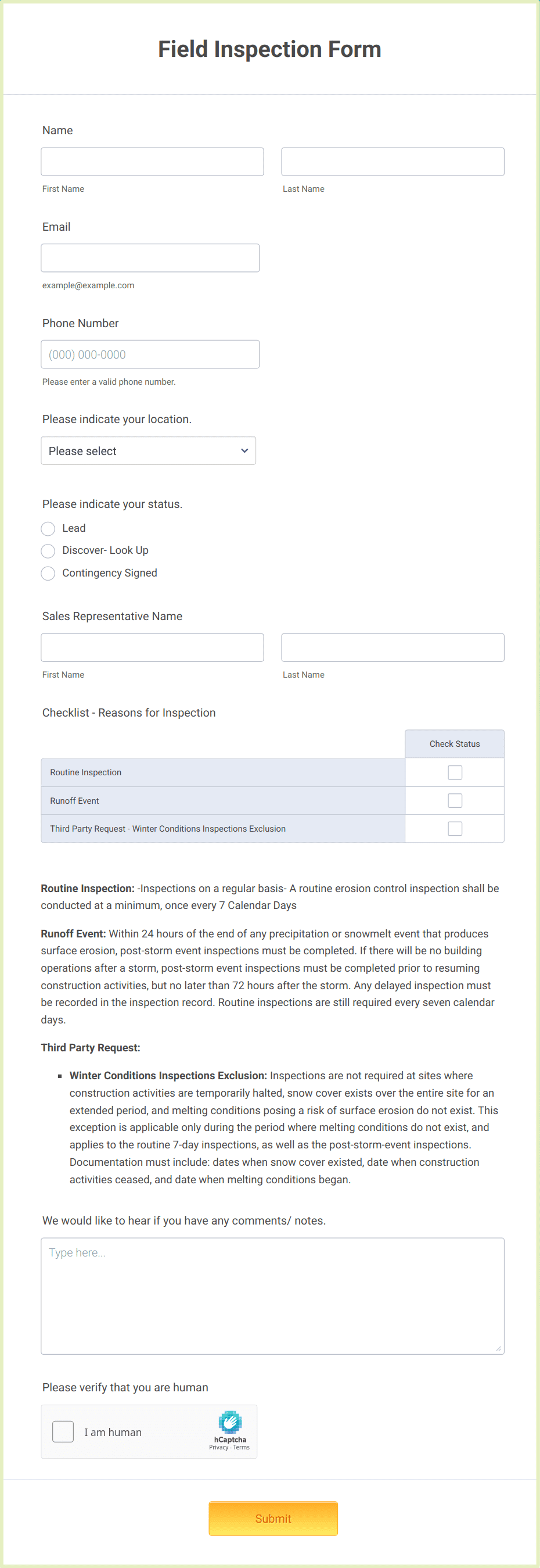 Field Inspection Form Template | Jotform