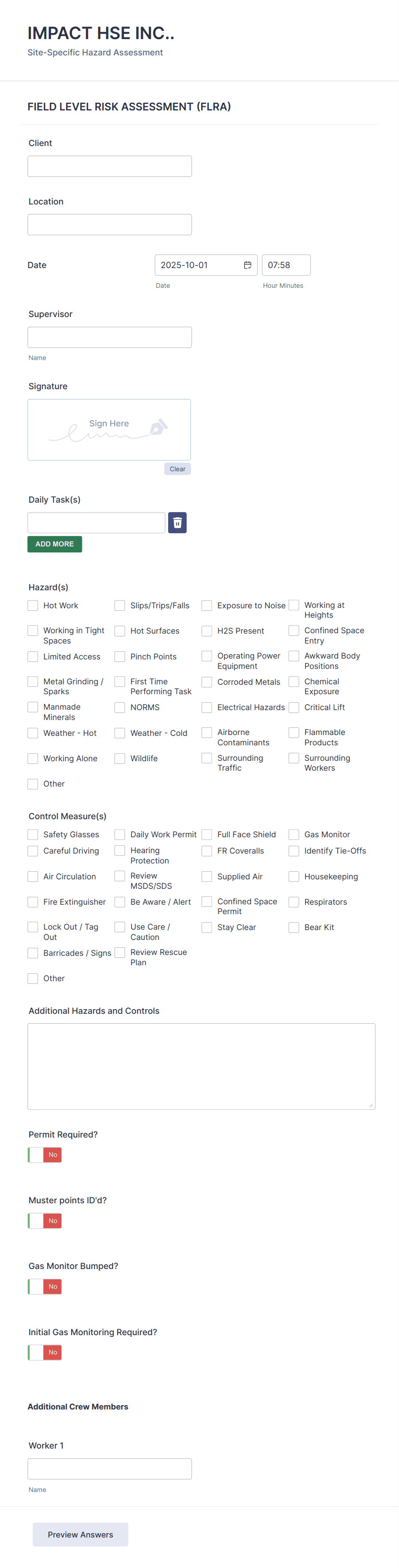 Field Level Risk Assessment (FLRA) Form Template | Jotform