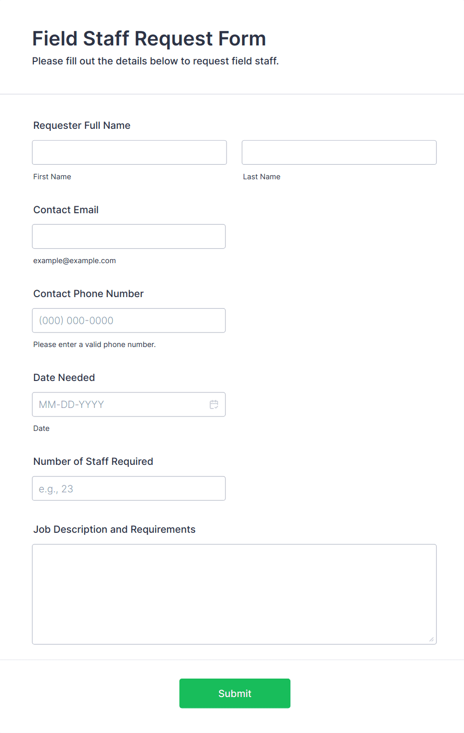 Field Staff Request Form Template | Jotform