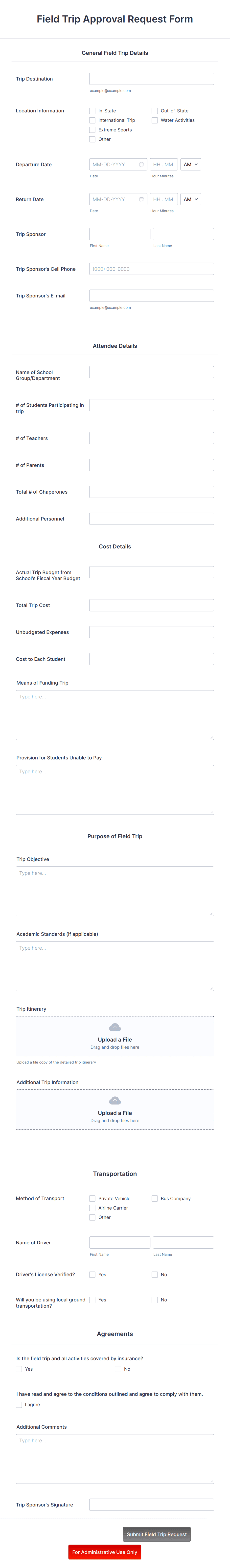 Field Trip Approval Request Form Template | Jotform