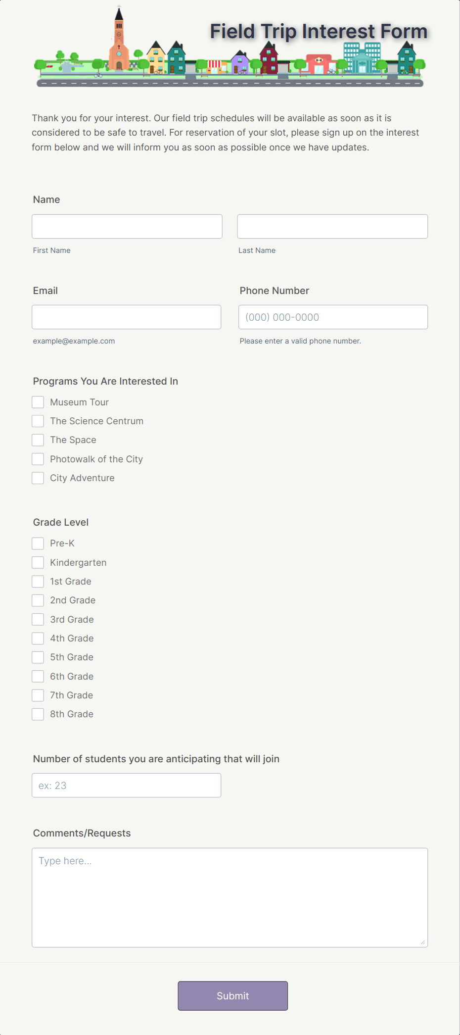Field Trip Interest Form Template | Jotform