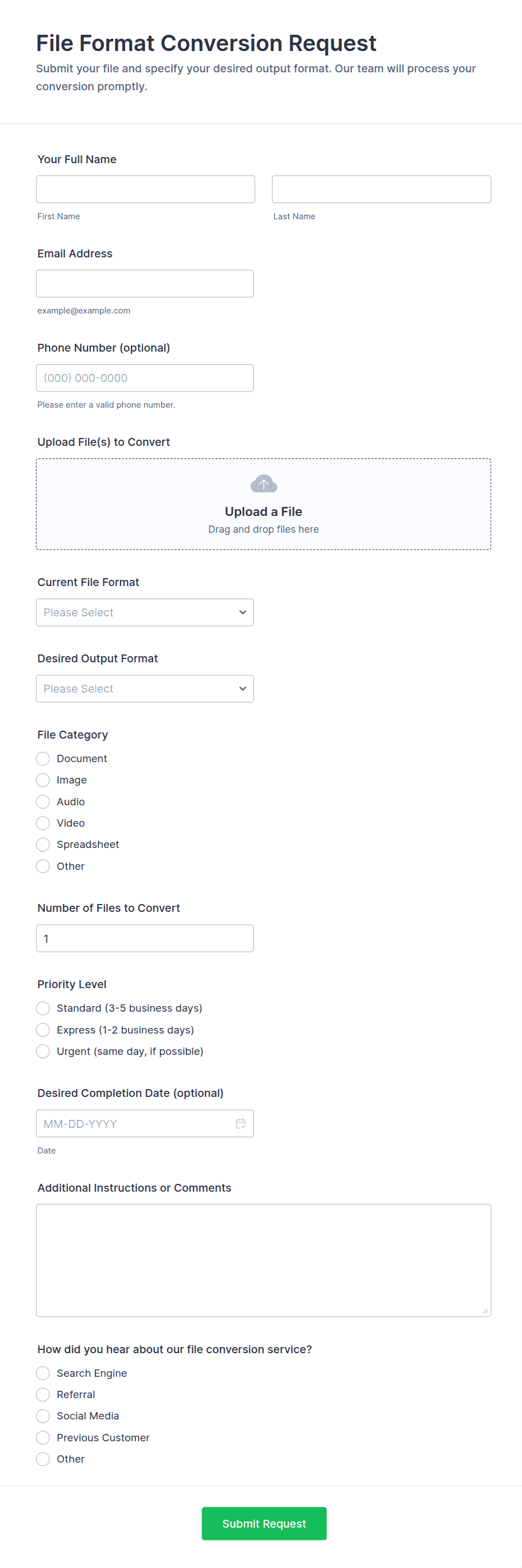 File Format Conversion Request Form Template | Jotform