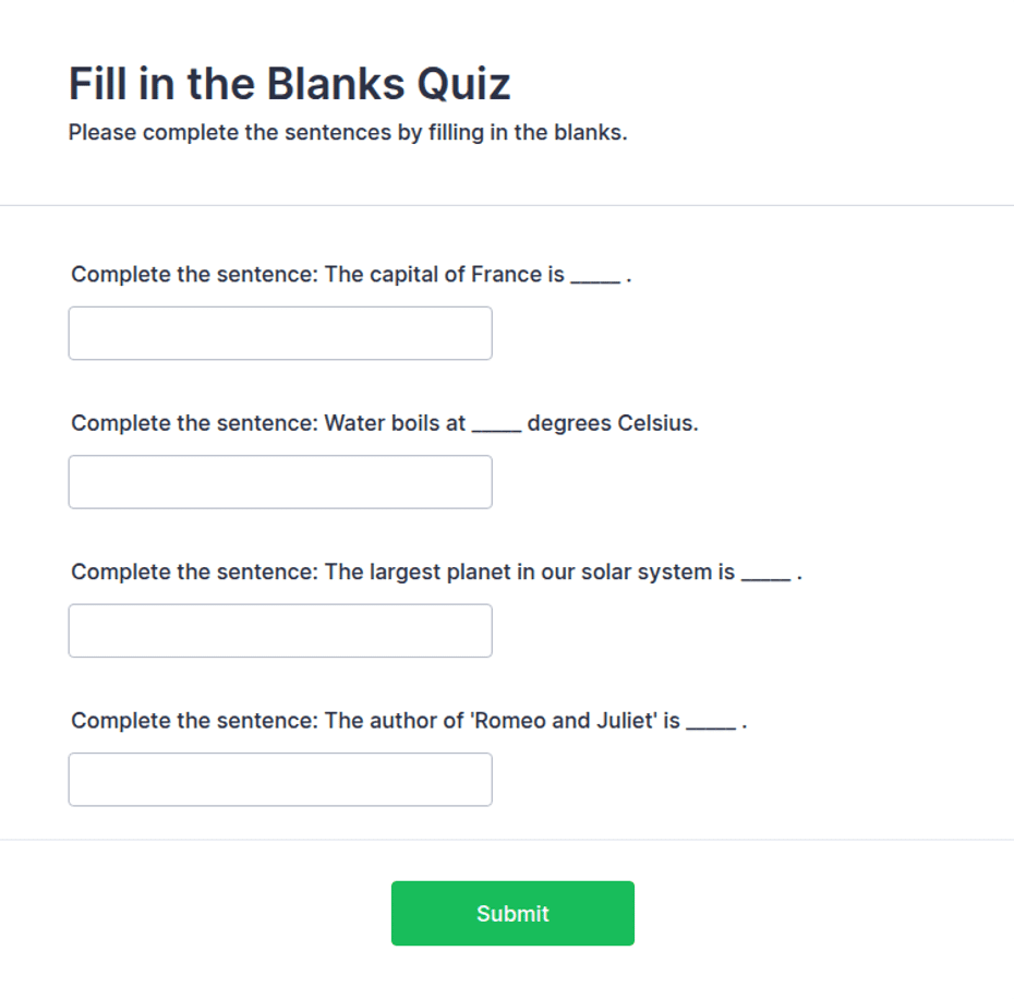 Fill in the Blanks Quiz Form Template | Jotform
