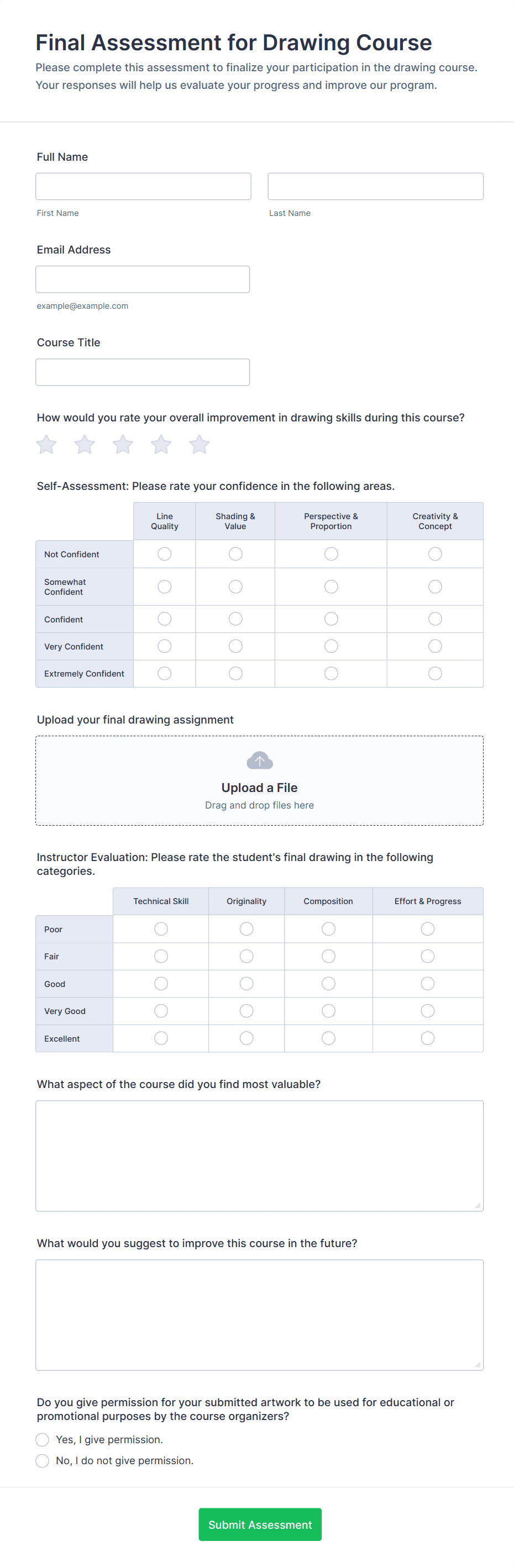 Final Assessment for Drawing Course Form Template | Jotform