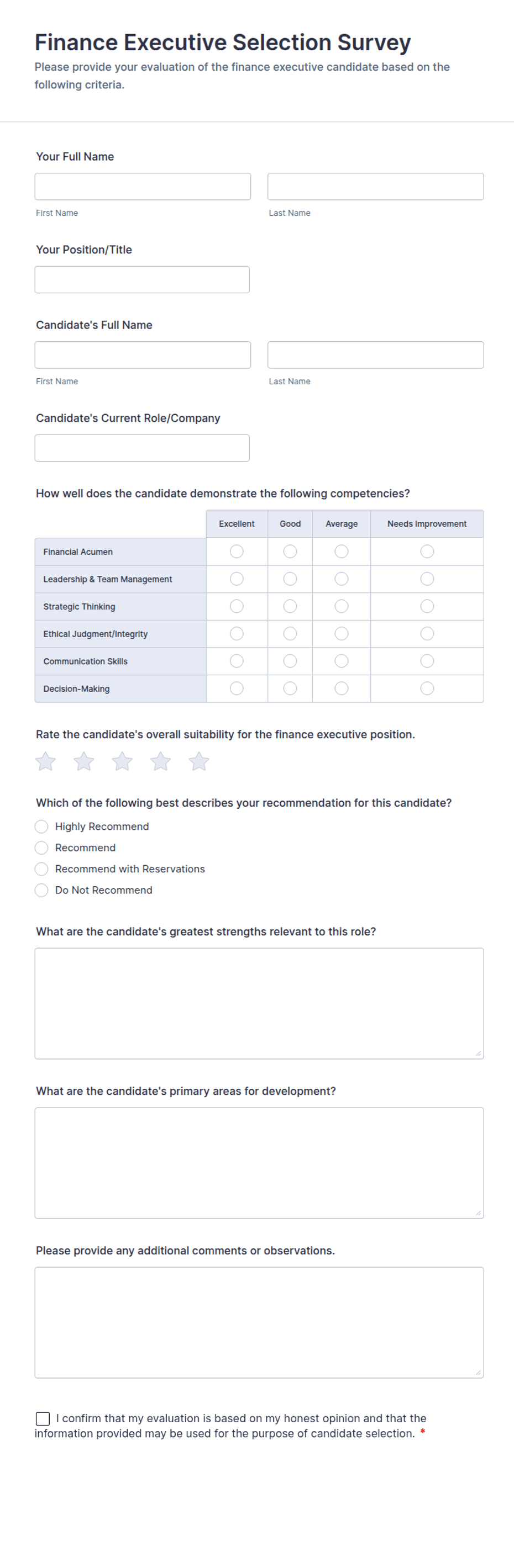 Finance Executive Selection Survey Form Template | Jotform