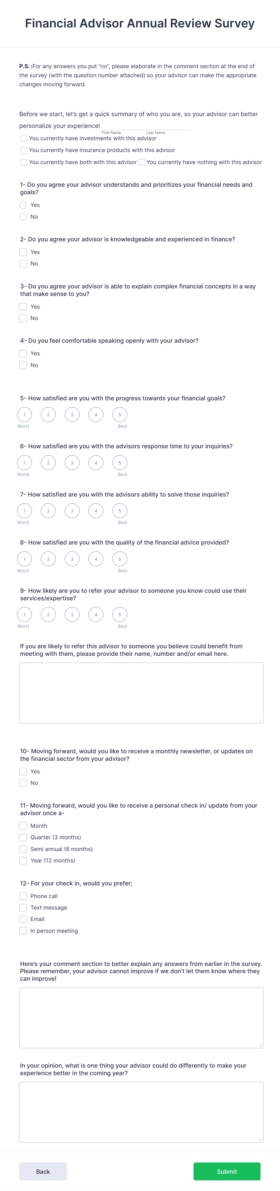 Financial Advisor Annual Review Survey Form Template | Jotform