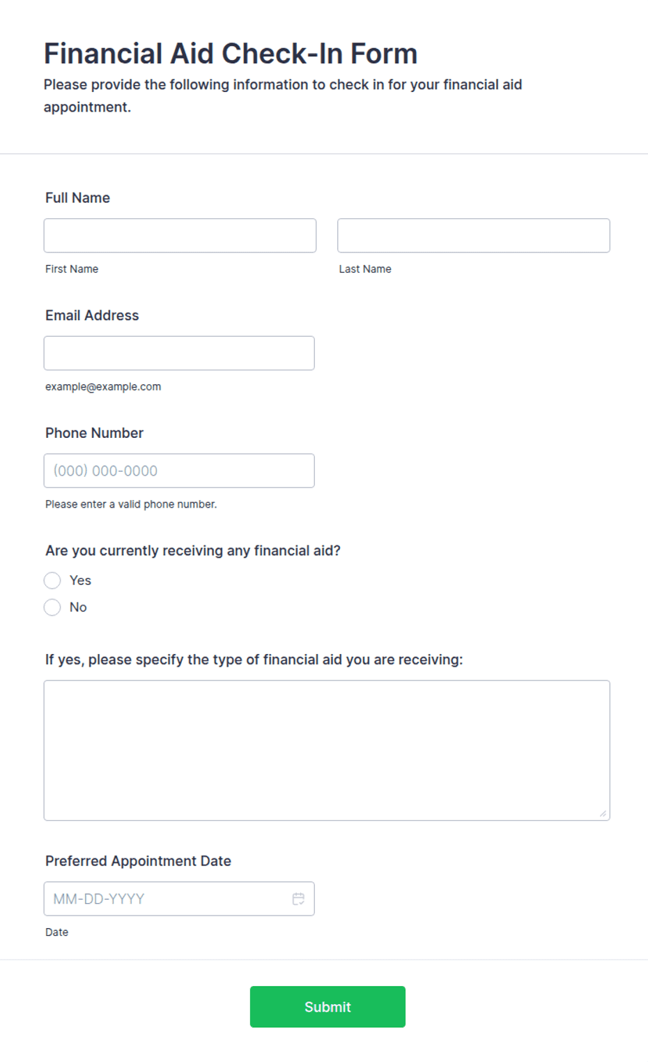 Financial Aid Check-In Form Template | Jotform