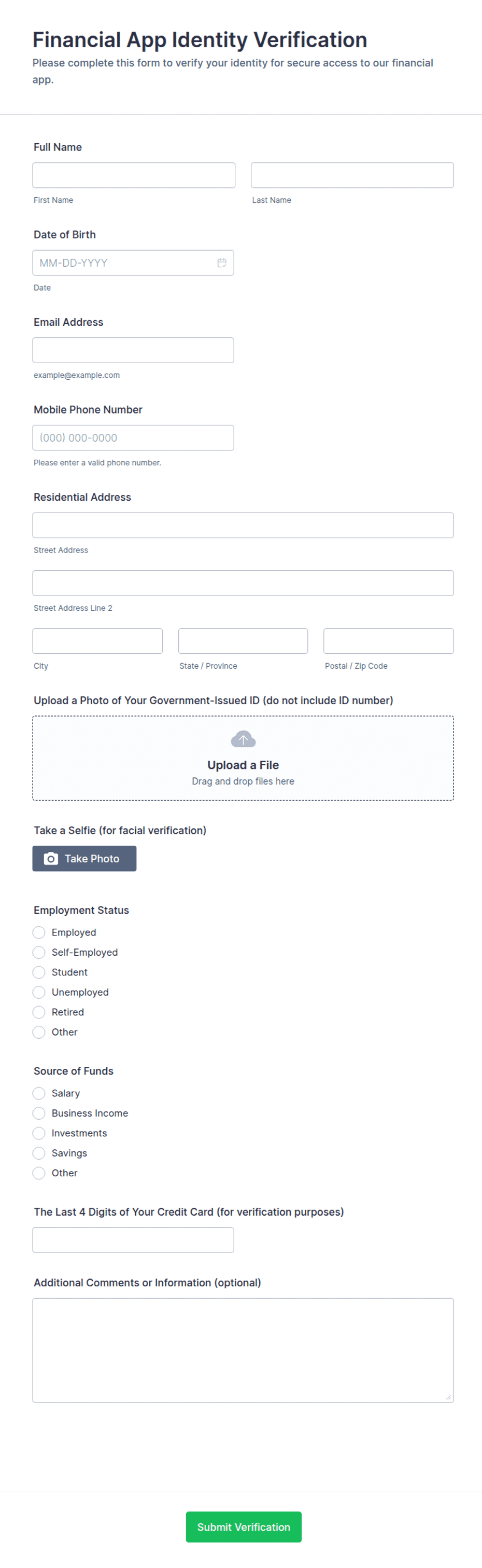 Financial App Identity Verification Form Template | Jotform