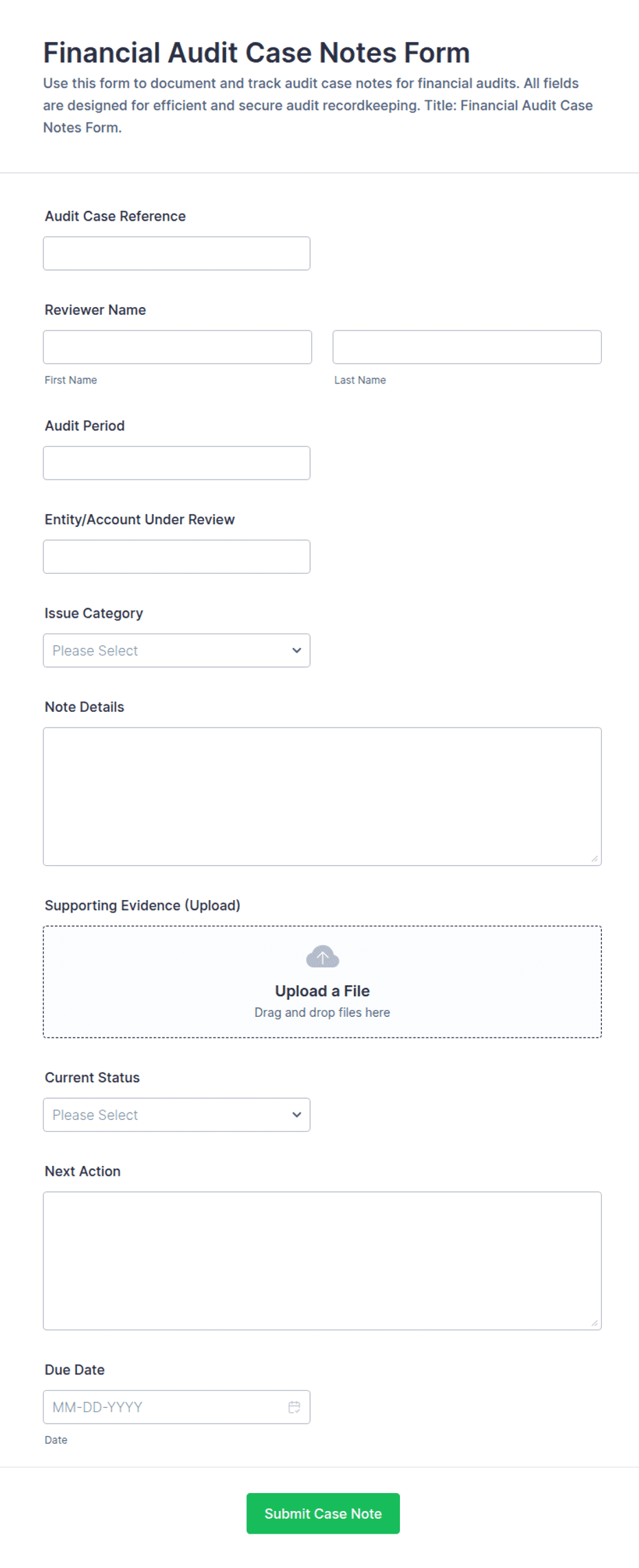 Financial Audit Case Notes Form Template | Jotform