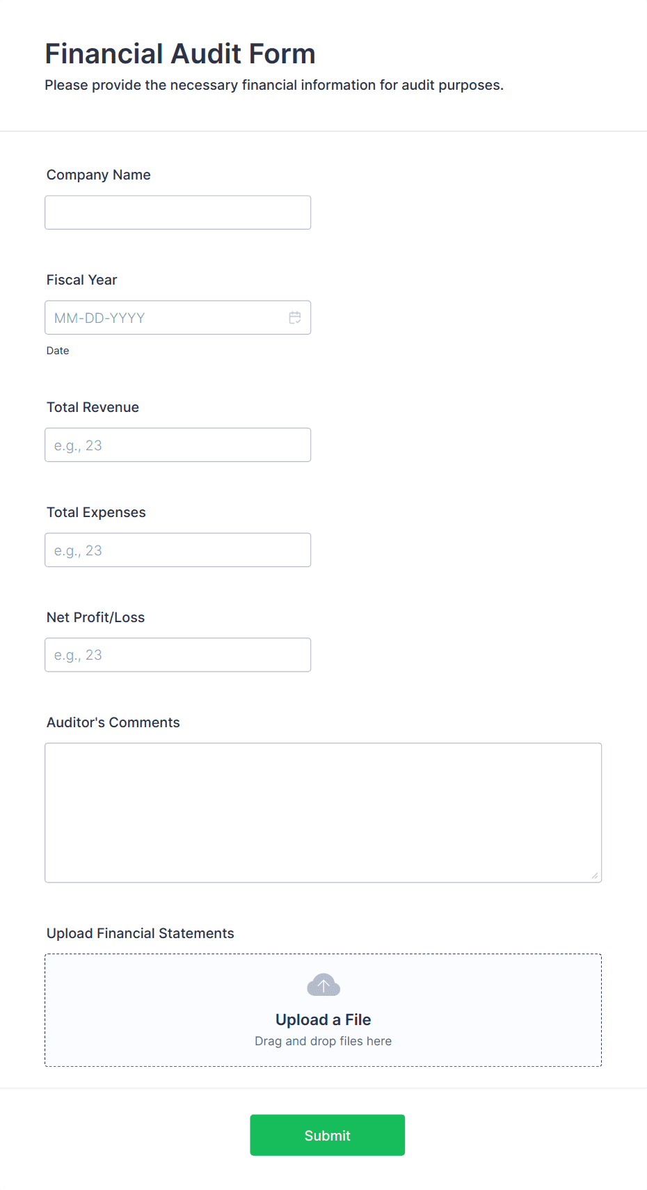 Financial Audit Form Template | Jotform