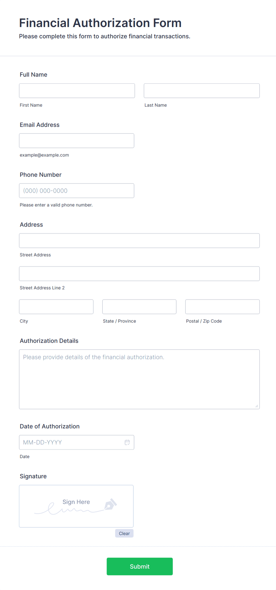 Financial Authorization Form Template | Jotform