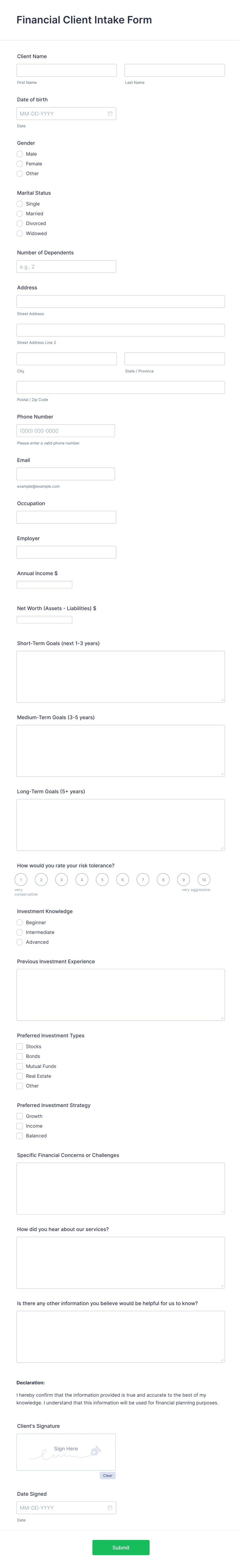 Financial Client Intake Form Template | Jotform