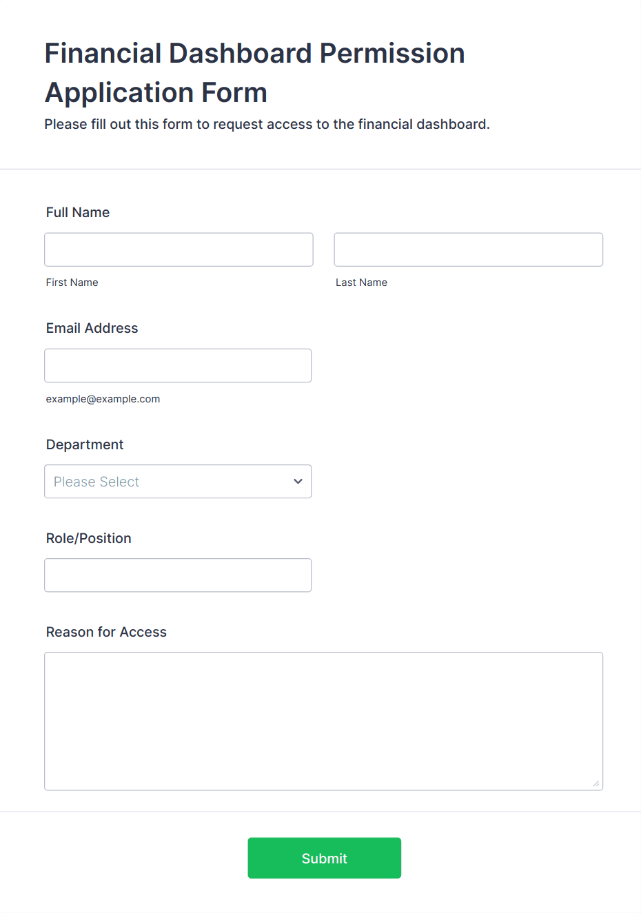 Financial Dashboard Permission Application Form Template | Jotform