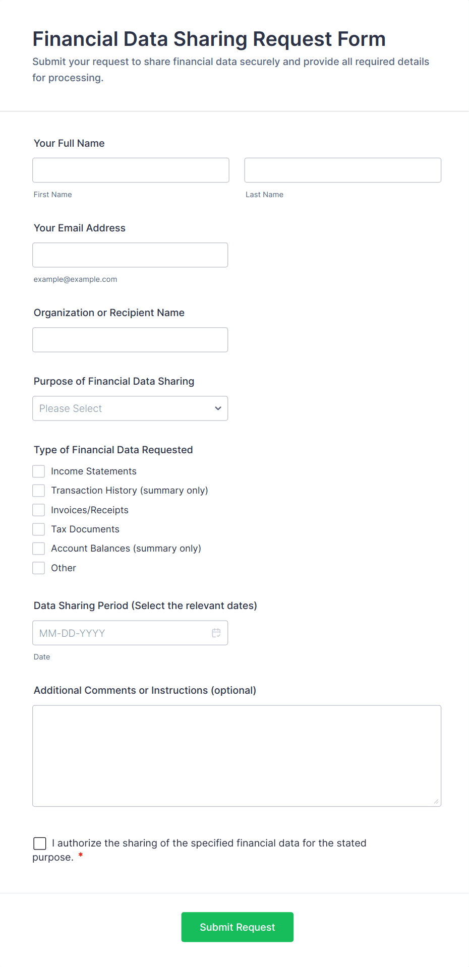 Financial Data Sharing Request Form Template | Jotform