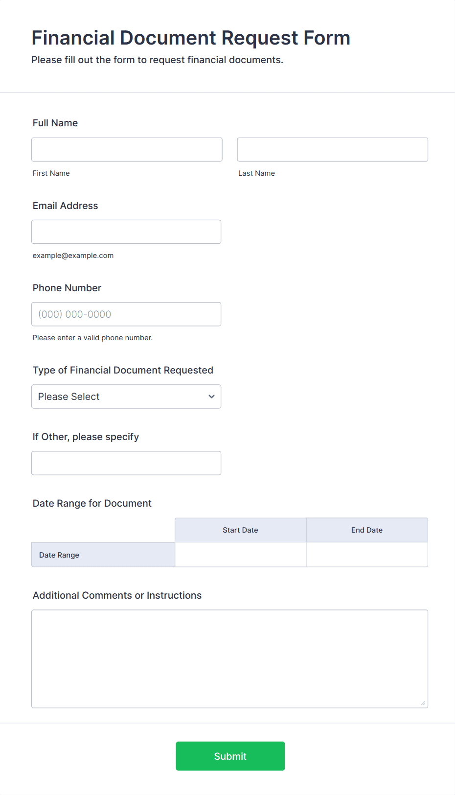 Financial Document Request Form Template | Jotform