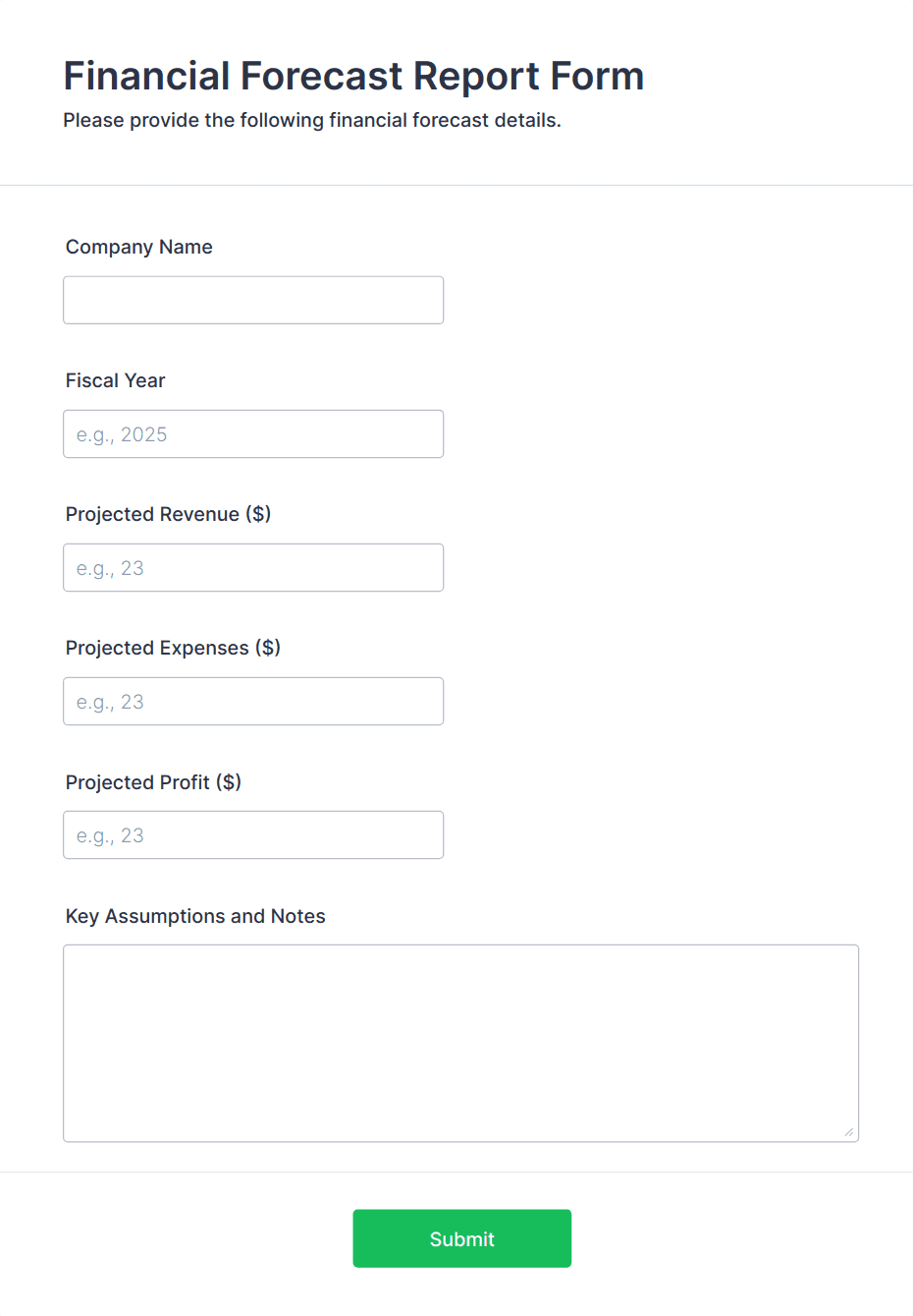 Financial Forecast Report Form Template | Jotform