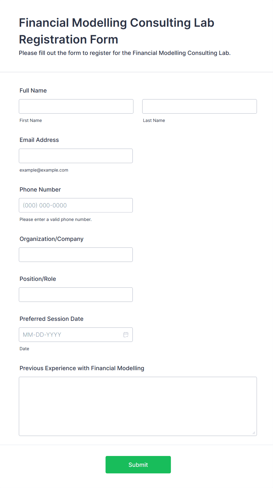 Financial Modelling Consulting Lab Registration Form Template | Jotform